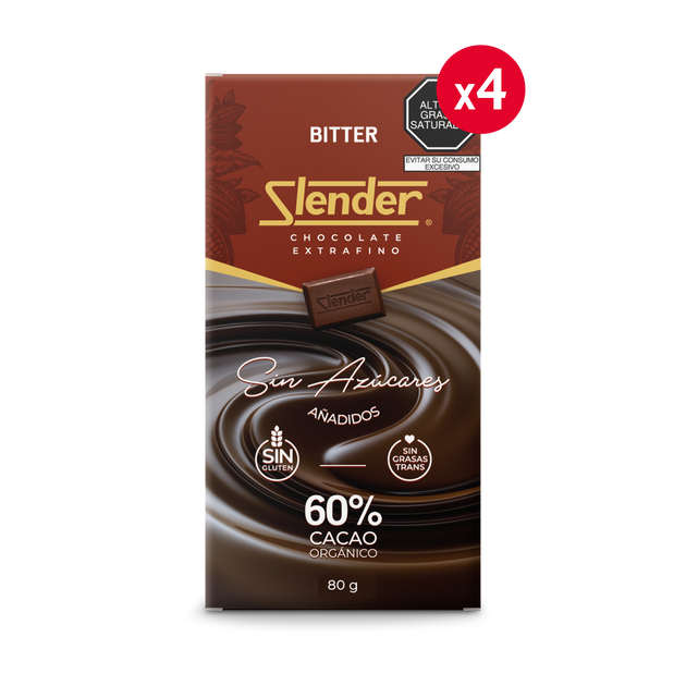 Slender - Pack x4 - Bitter (80 gr.) al 60% | TRANSQUIM Market